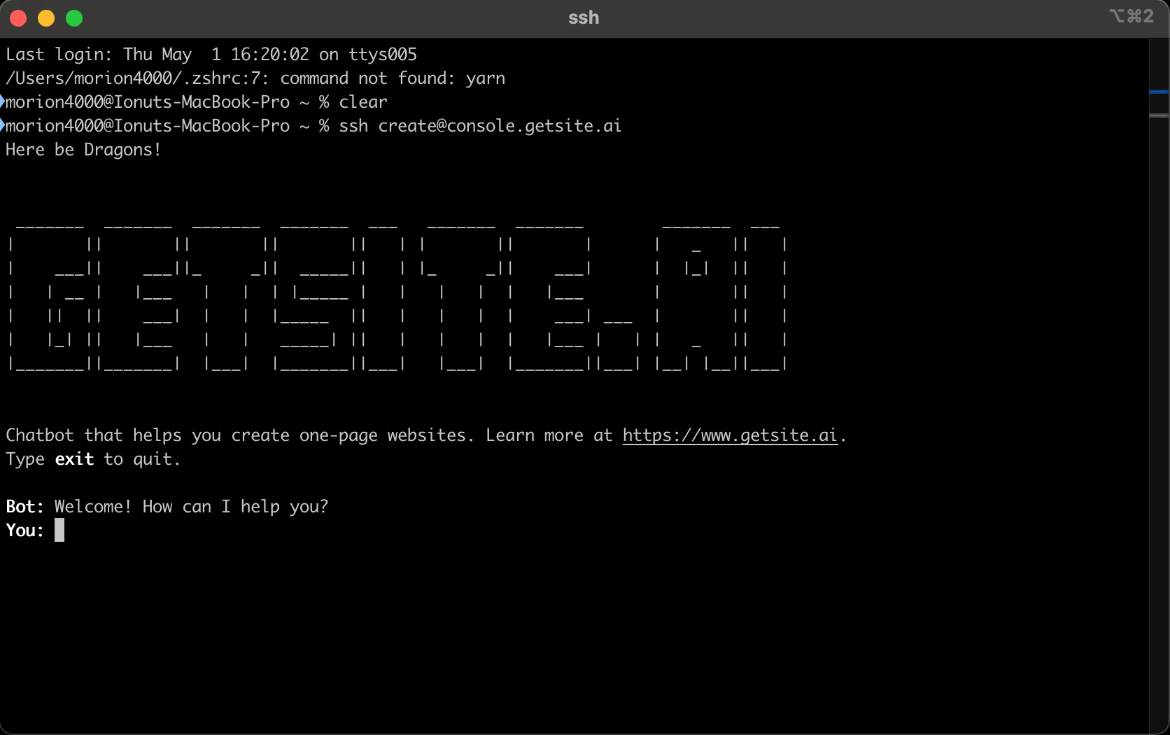 Create a website using SSH